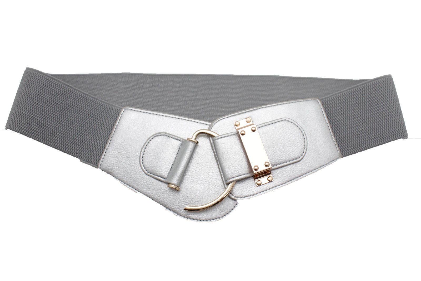 Urban Women Elastic Waisted Silver Color Wide Stretch Belt Hook Buckle ...