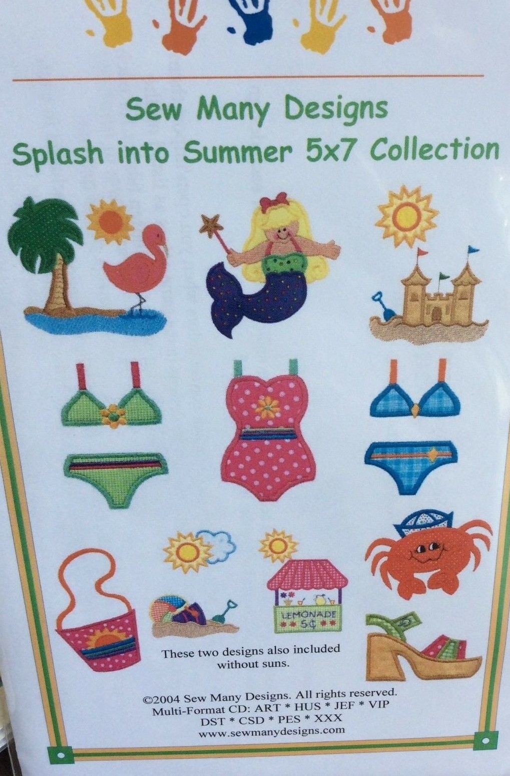SEW MANY DESIGNS MACHNE EMBROIDERY -"SPLASH INTO SUMMER" 5 X7 ...