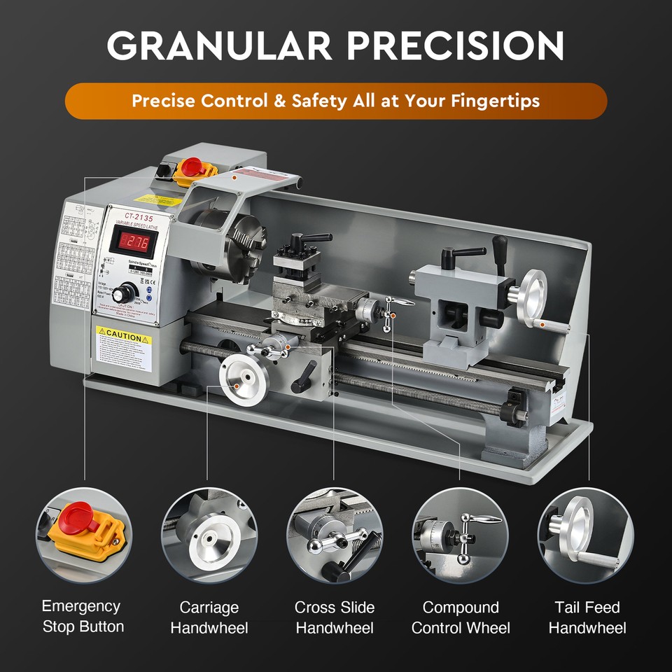 8"x14" Mini Metal Lathe Variable Speed Digital Metalworking Machine ...