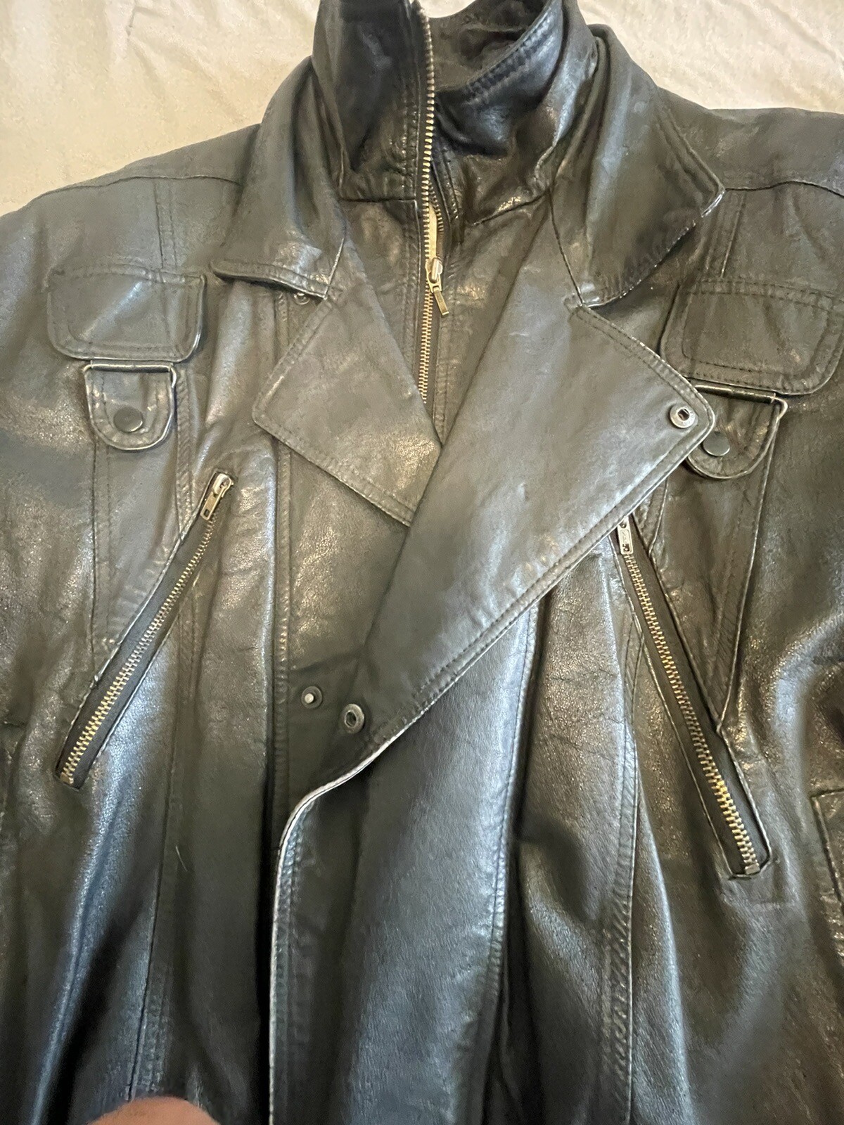 Vintage Black Wilda Leather Motorcycle Style Jacket XL - Gem