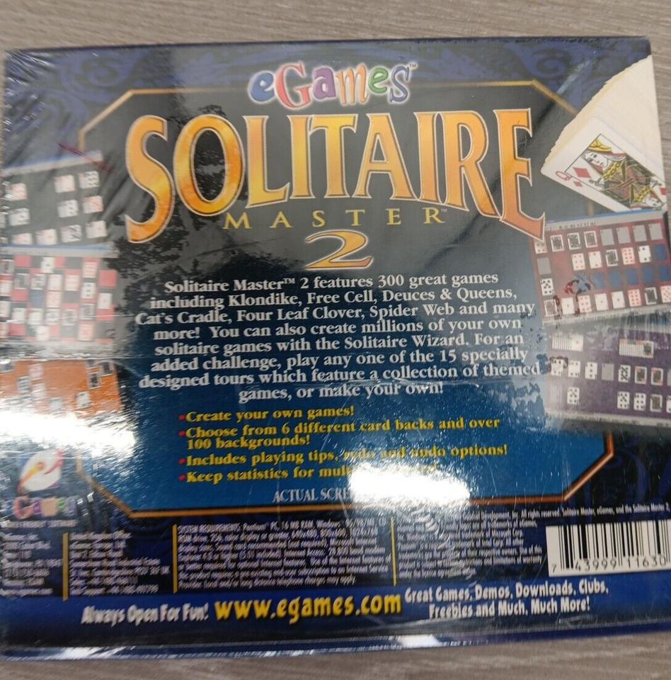 SOLITAIRE MASTER 2 Video Game PC CD ROM Windows 95/98/ME 300 Games ...