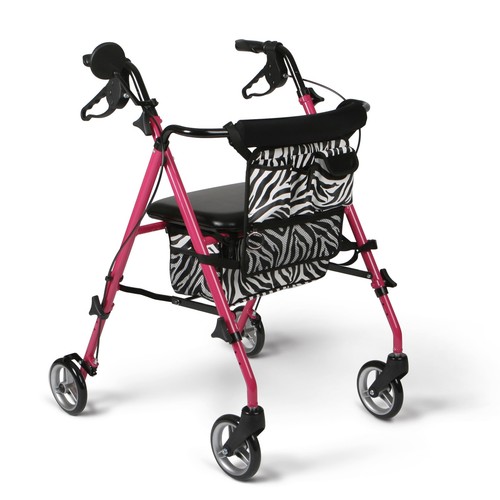 Pink Lightweight Rollator Walker with Adjustable Seat & Ergonomic Hand ...