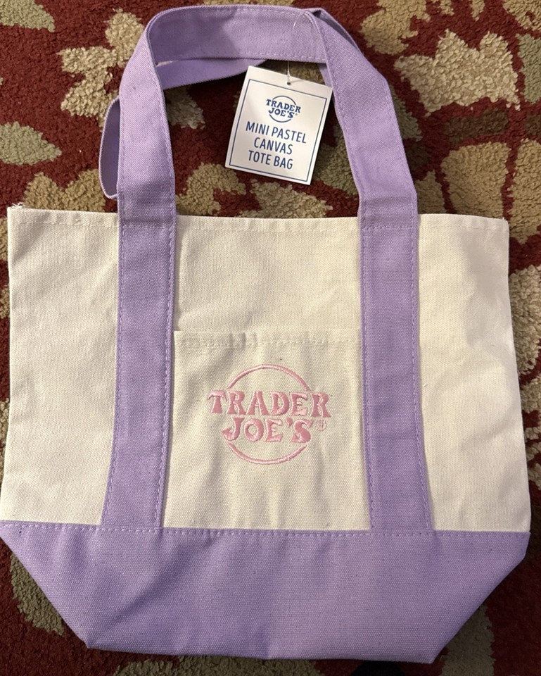 M34- Trader Joe’s Mini Pastel Purple Canvas Tote Bag Limited New With ...