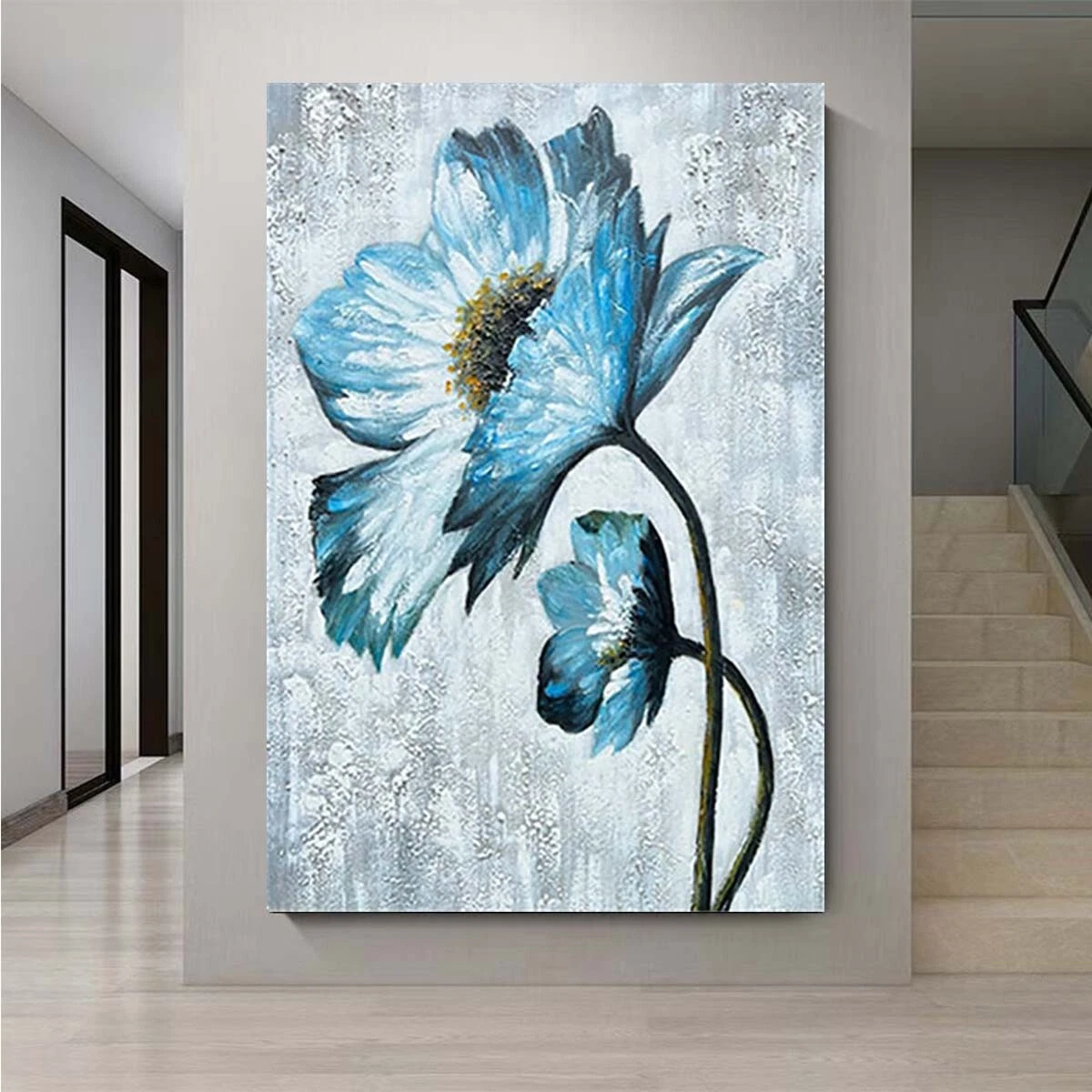 Blue Flower Paintings On Canvas