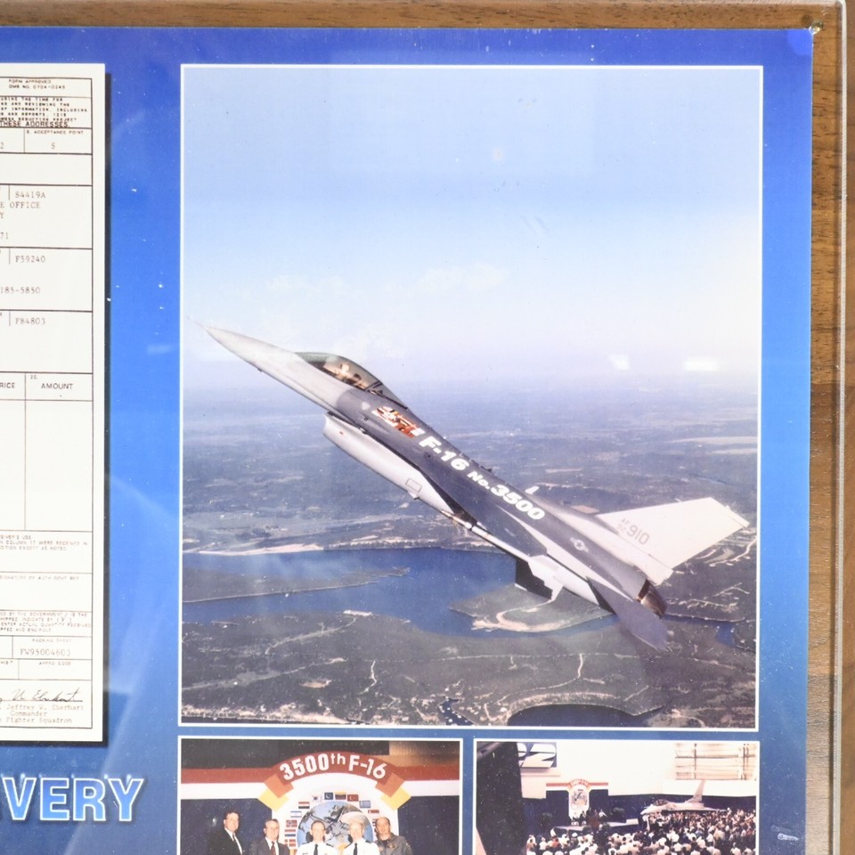 Vintage LOCKHEED MARTIN wooden plaque for the 3500th Delivery F-16 ...