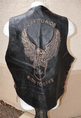USA Bikers Dream Apparel Leather Vest Live To Ride Ride To Live Sz 50 ...