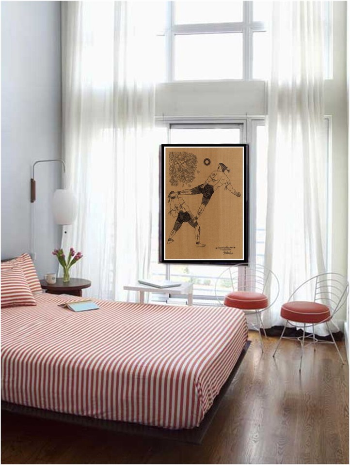 Thai traditional art of Thai boxing by printing on sepia paper. | eBay