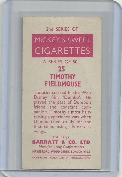 1957 Barratt & Co DISNEY Mickey's Sweet Cigarettes 2 TIMOTHY FIELDMOUSE ...