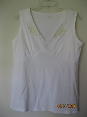 ANA Tank Top Women Size L White Floral Embroidery | eBay