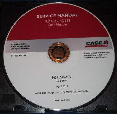 CASE RD163 RD193 DISC HEADER SERVICE SHOP REPAIR BOOK MANUAL CD | eBay