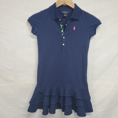 Polo Ralph Lauren Girls Dress Size S 7 Short Sleeve Blue Uniform Tiered ...