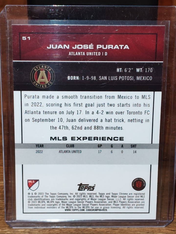 2023 JUAN JOSE PURATA TOPPS CHROME MLS #51 BLUE MINI-DIAMOND #92/199 ...