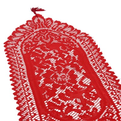 Red Lace Table Runner W Tassel Christmas Decor Floral Banquet Xmas ...