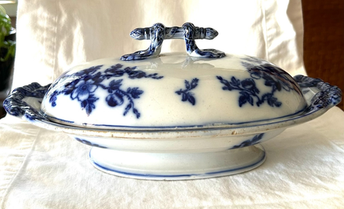 Antique Flow Blue stamped E.H. Worth ironstone china large vegetable ...