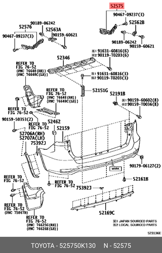 Genuine OE bumper bracket, 525750K130 for TOYOTA 52575-0K130 | eBay.de