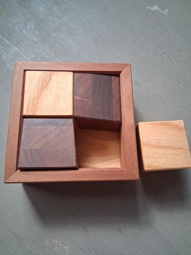 Wooden Brain Teaser Impossible Puzzle 5in Box 4 Blocks Toy Game Fidget ...
