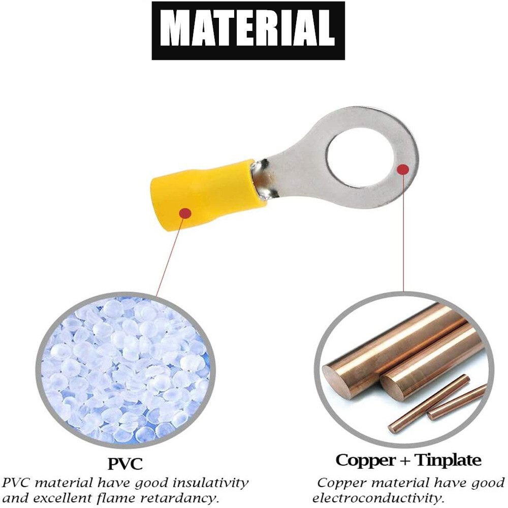 50-300Pcs Yellow 12-10 Gauge Car Ground Wire Ring Terminals Vinyl ...