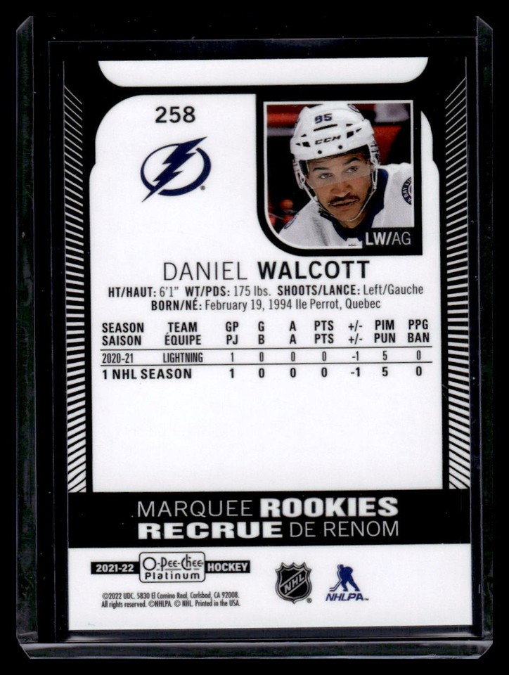 Daniel Walcott 2021 O-Pee-Chee Platinum Marquee Rookies #258 Tampa Bay ...