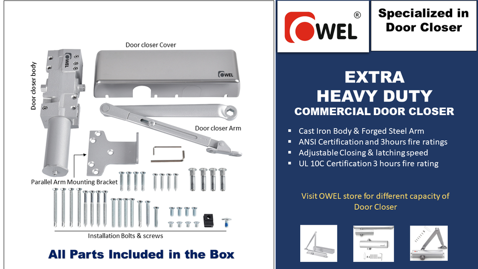 Extra Heavy Duty/UL Listed Commercial Automatic Door Closer, Cast Iron ...