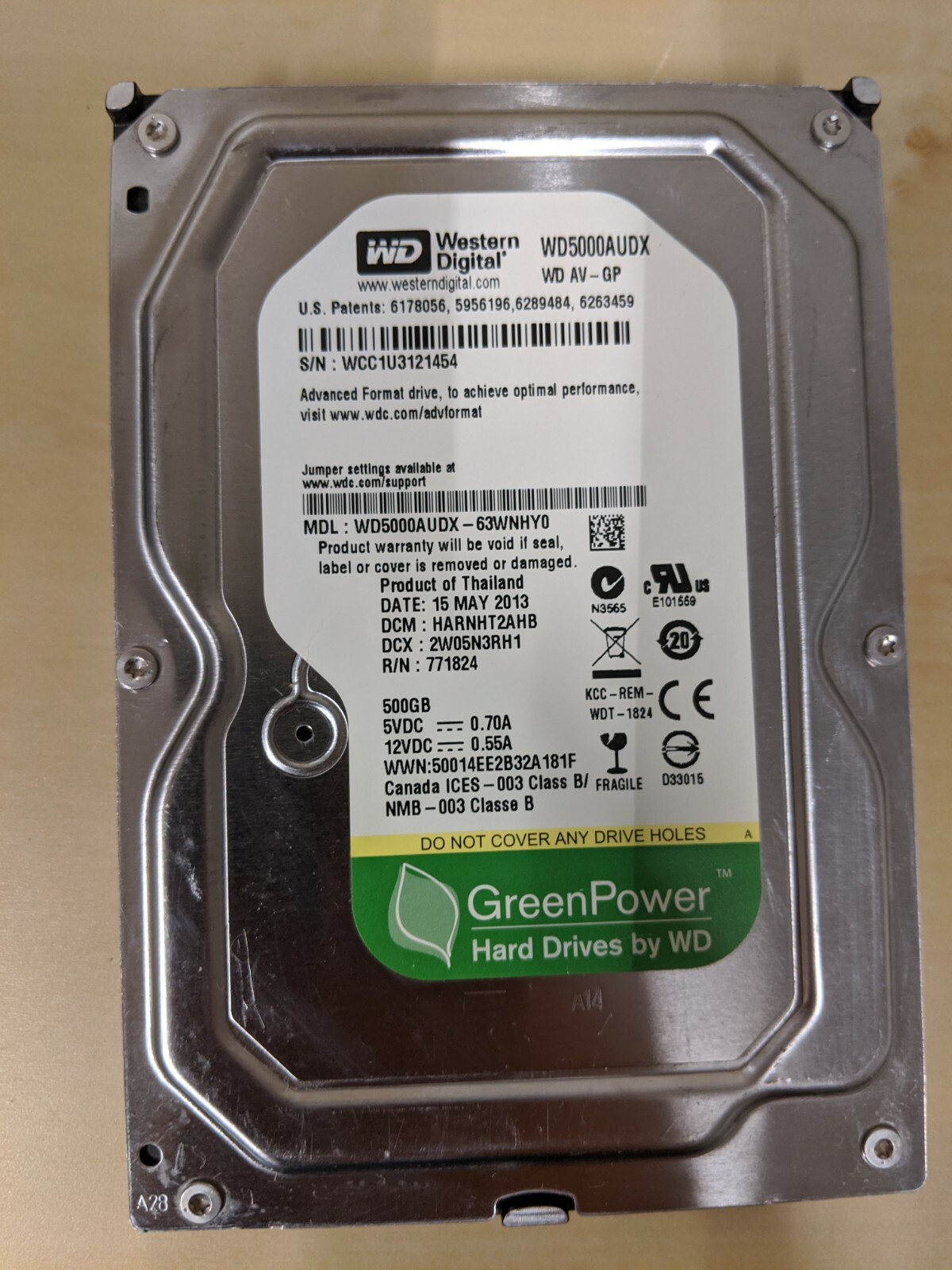Western Digital AV-GP 500GB, Internal, 7200RPM, 3.5"" (WD5000AUDX) Hard ...