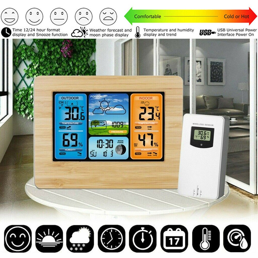 Digital LCD Indoor&Outdoor Weather Station Clock Wireless Calendar ...