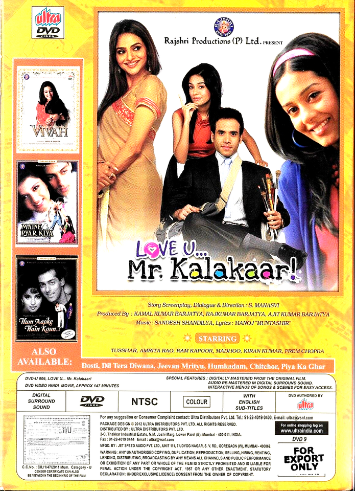 LOVE U MR. KALAKAAR -(TUSSHAR KAPOOR) NEW BOLLYWOOD DVD - FREE MUSIC ...