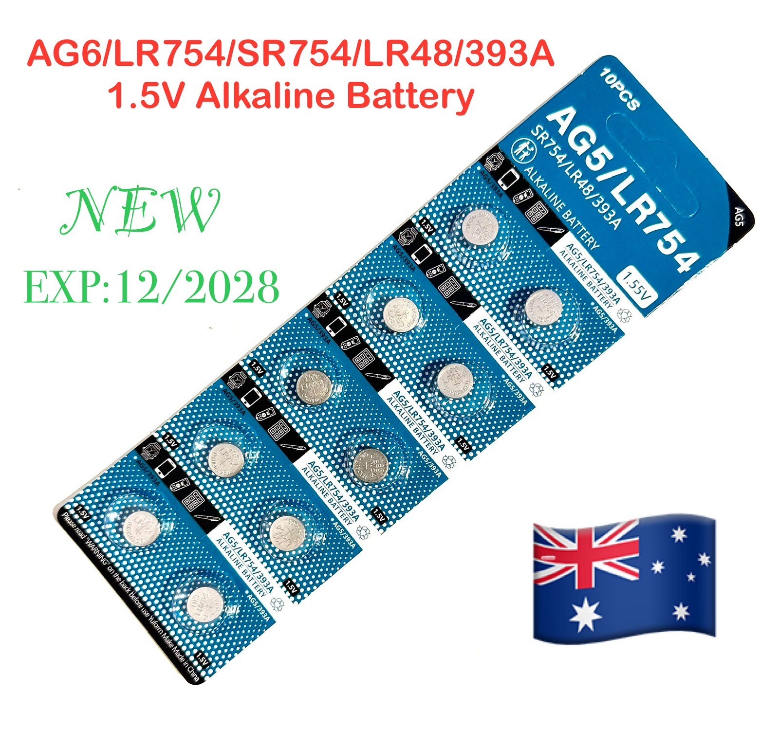 10 AG5/LR754/SR754/LR48/393A Button Batteries 1.5V Alkaline Cell EXP12 ...