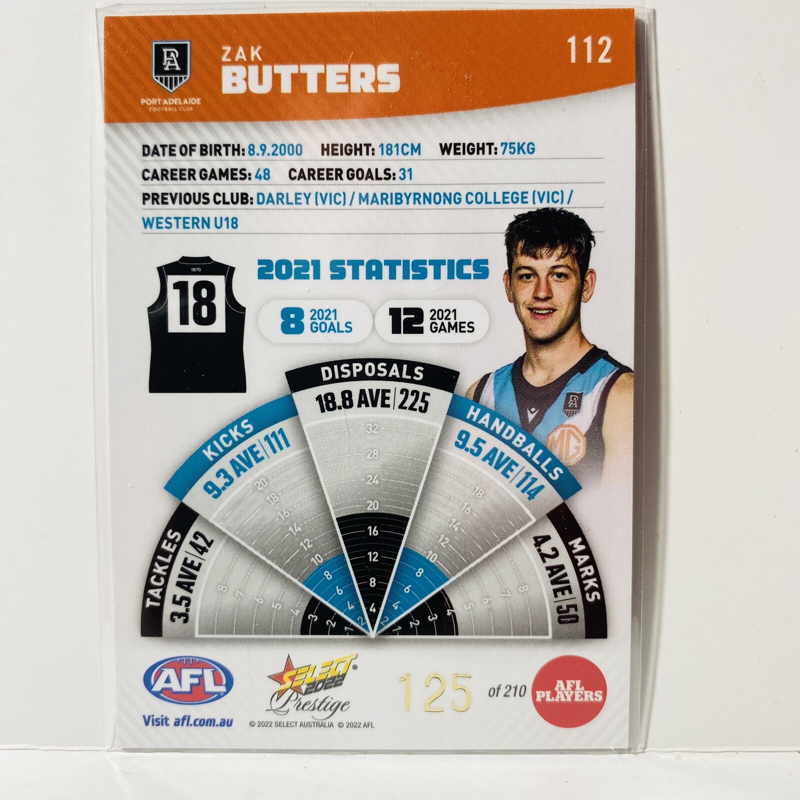 2022 Select AFL Prestige Orange Parallel Zac Butters Port Adelaide ...