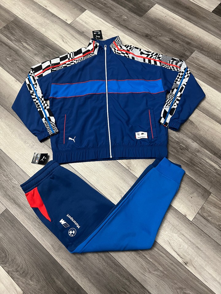 NWT PUMA BMW MOTORSPORTS Men's 2 Piece Tracksuit Blue Red Jacket XL ...