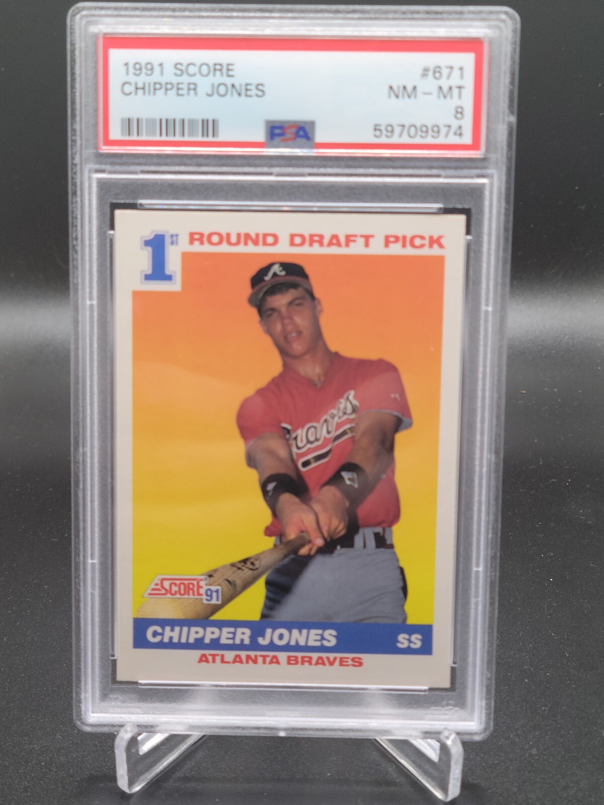 1991 Score Chipper Jones Rookie RC Card #671 PSA 8 NM-MT Atlanta Braves ...