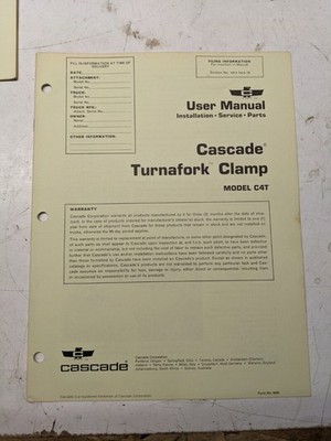 CASCADE LIFT ATTACHMENT USER MANUAL PARTS LIST MODEL C4T TURNAFORK ...