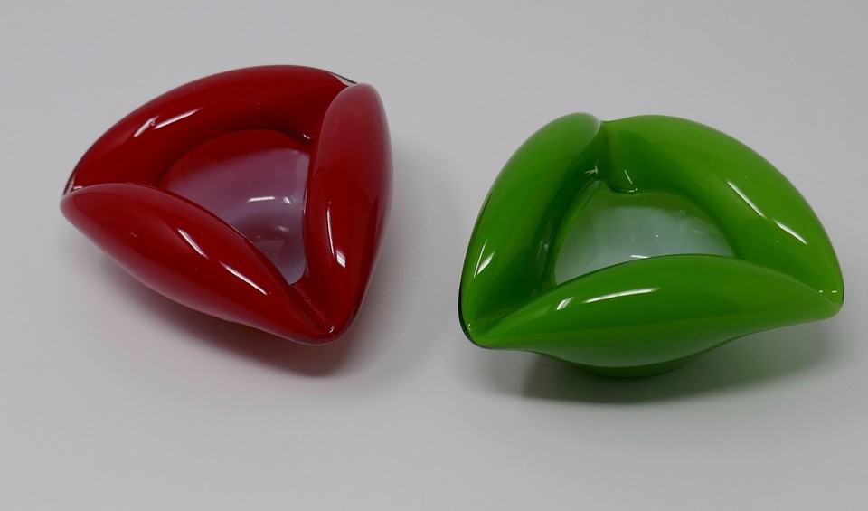 Murano Style Art Glass Blown Triangle Shape Green Red Ashtray Or ...