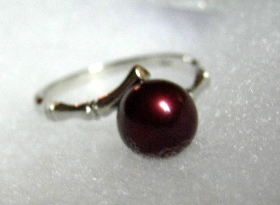 7.5-8m Cultured Pearl Ring Sterling Silver .925 Cranberry Wine Red ...