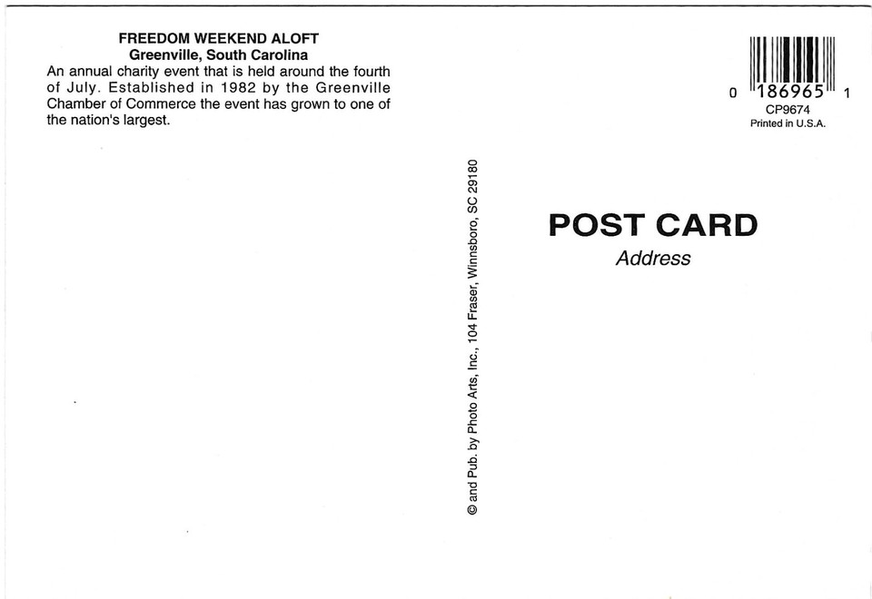 Vintage South Carolina Chrome Postcard Freedom Weekend Aloft Balloon ...