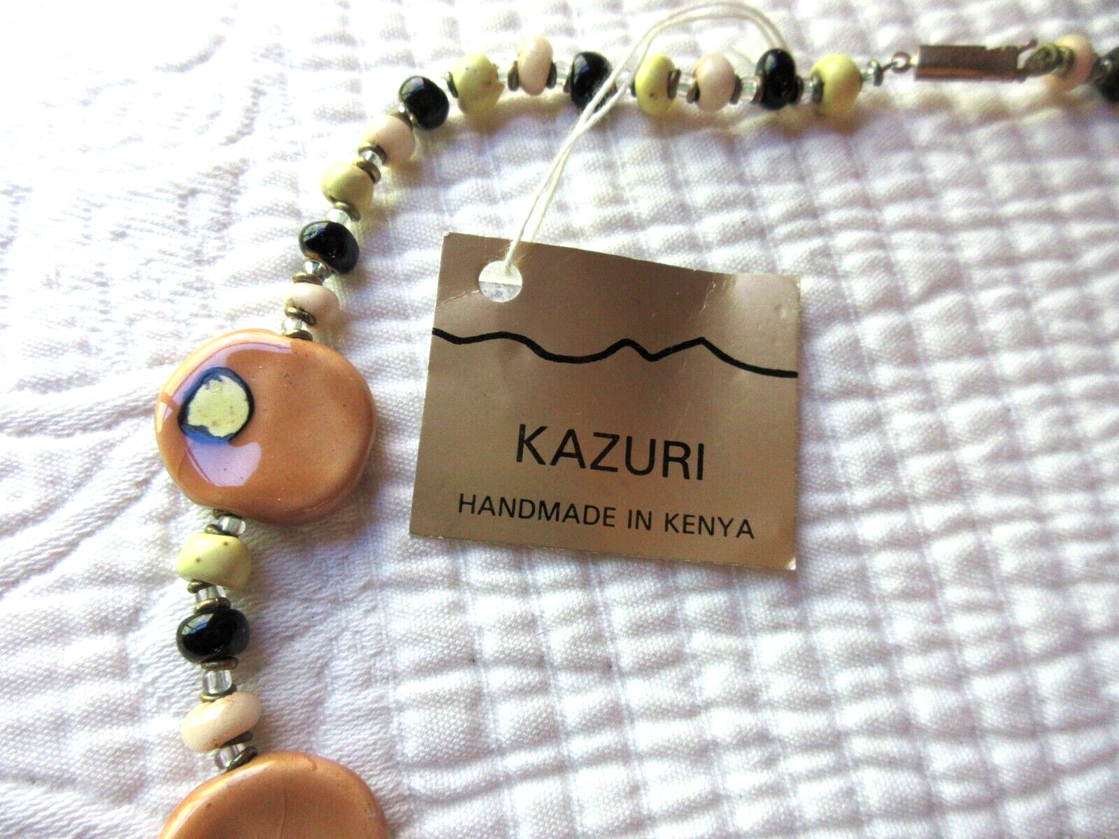 KAZURI VINTAGE NECKLACE HANDMADE KENYA FAIR TRADE ONYX W/BEADS 24" NWT ...