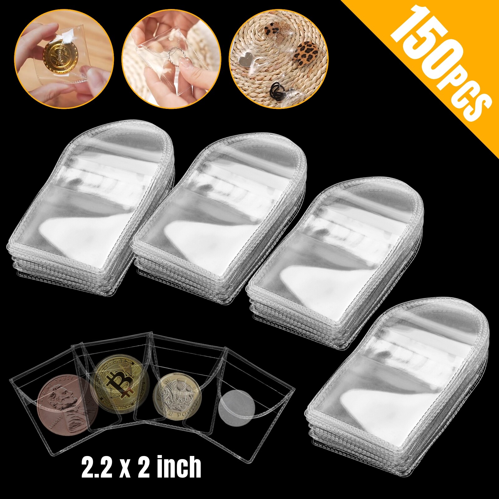 150 X Single Pocket Coin Sleeves Flips Currency Bill Holder Clear PVC ...