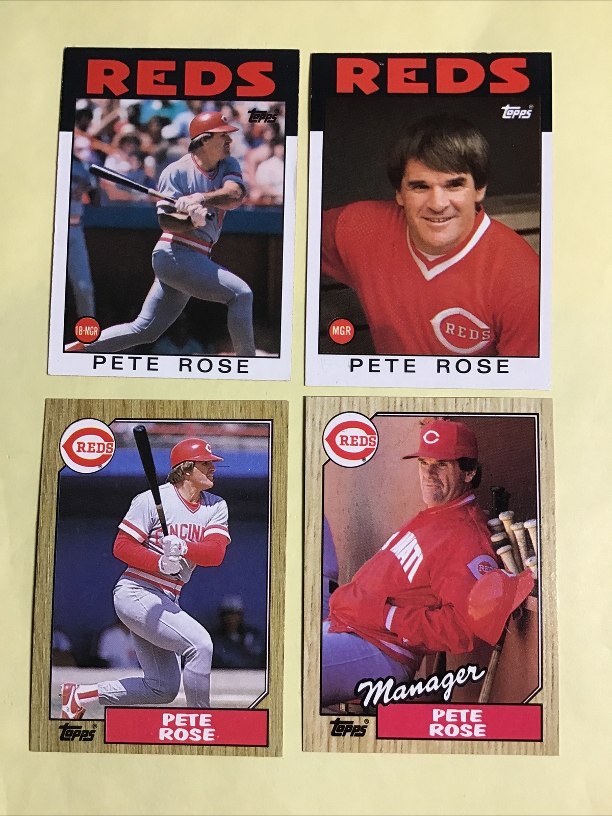 1986 1987 Topps #1 #741 #200 #393 PETE ROSE Manager - 4 CARDS LOT - NM ...