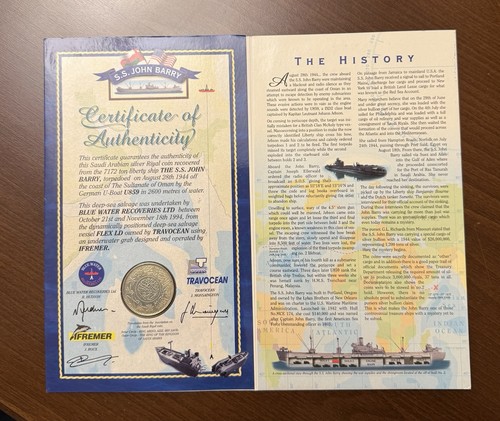 SS John Barry Shipwreck Saudi Arabia Silver Riyal 1944 + Copper Shield ...