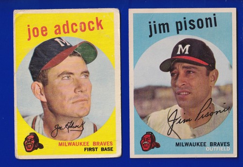 2 BRAVES LOT 1959 TOPPS #259 JIM PISONI #315 JOE ADCOCK | eBay