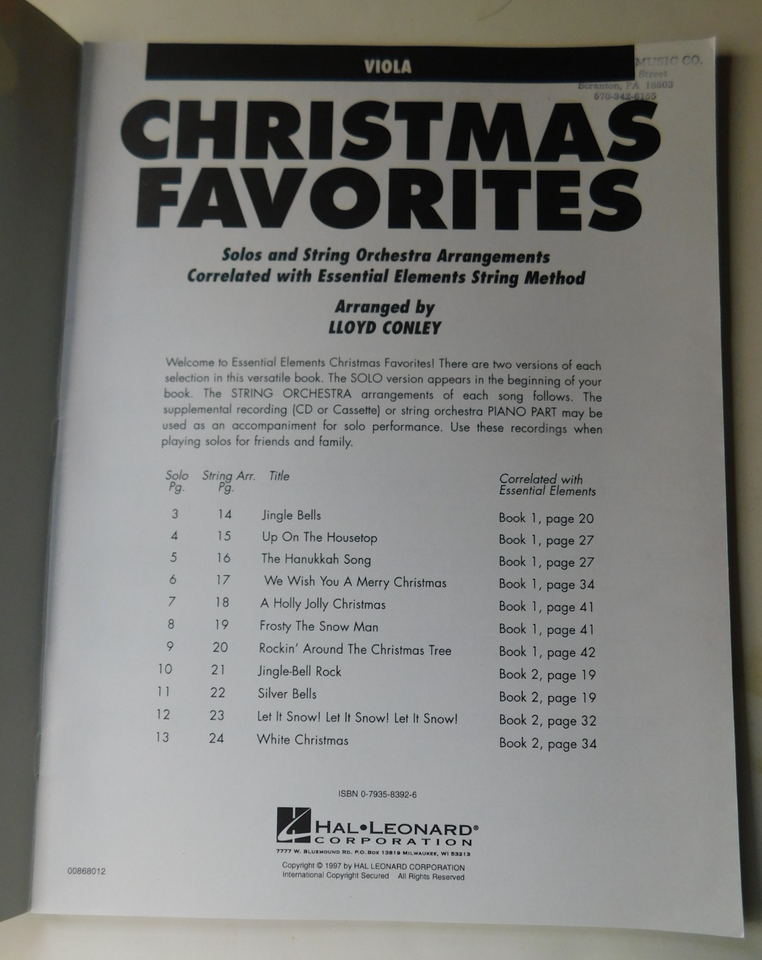 "Christmas Favorites for Strings," Music Book Hal Leonard | eBay