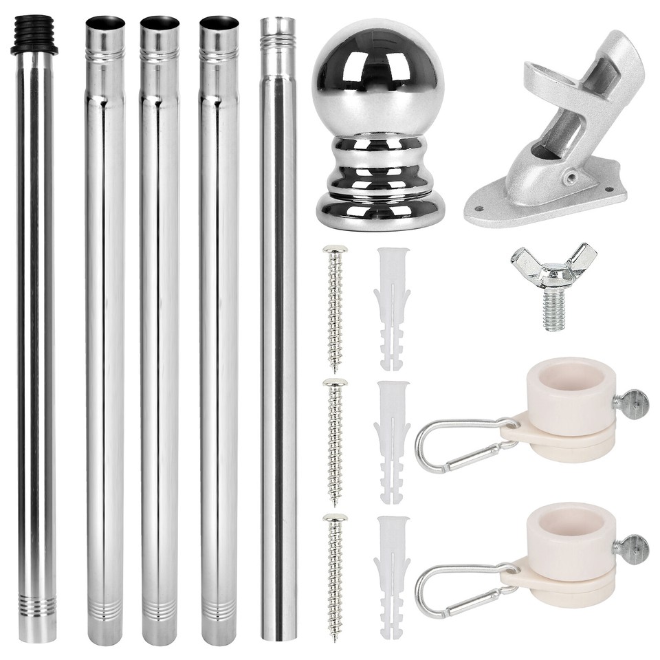 🔥6FT Wall Mounted Flag Pole Kit Black Stainless Steel with Mounting ...