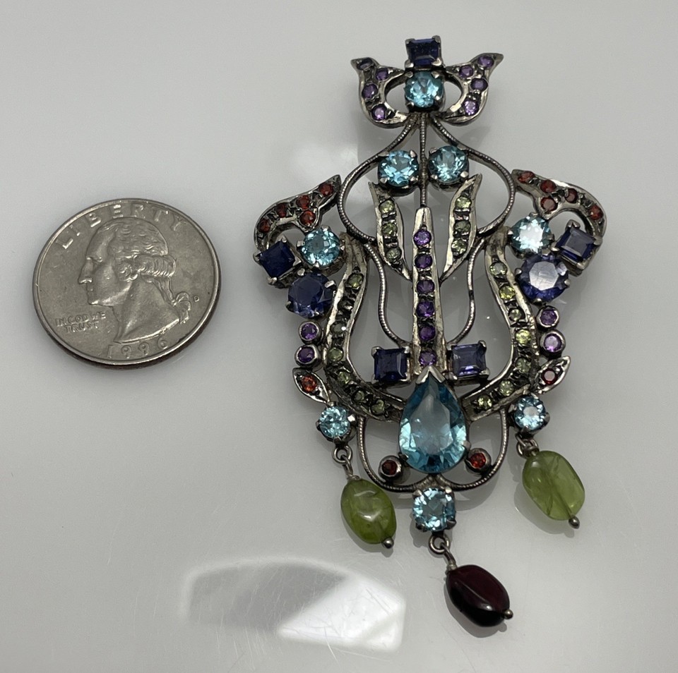 Vintage Austro Hungarian Charm/ Pendant Large Multi-Color Rhinestone 10 ...