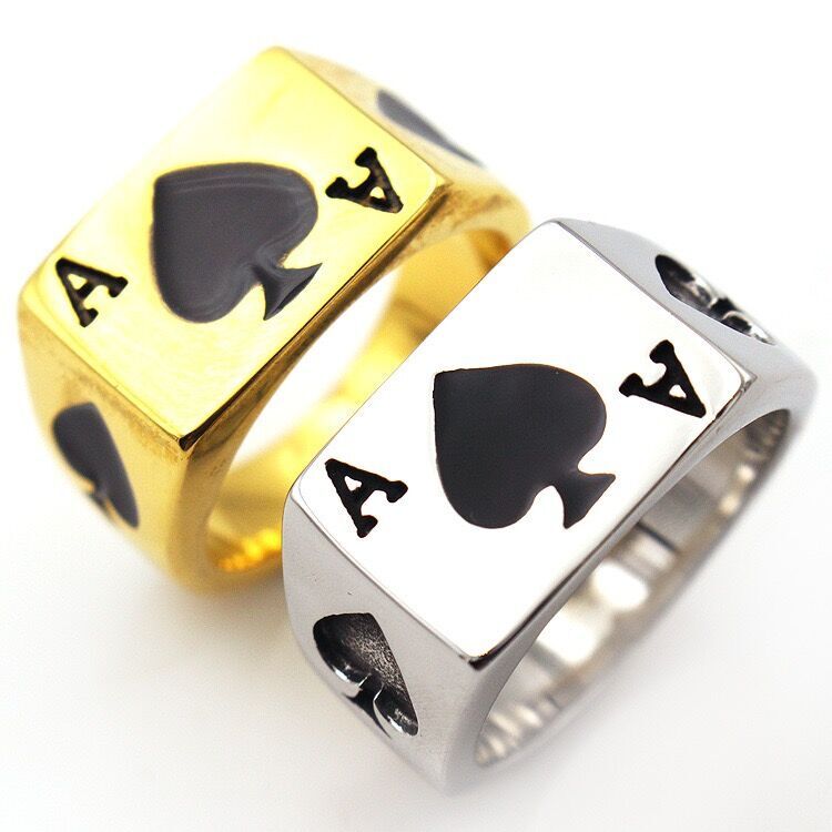 Punk Biker Casino Lucky Poker "A" Square Ring Stainless Steel Jewelry ...