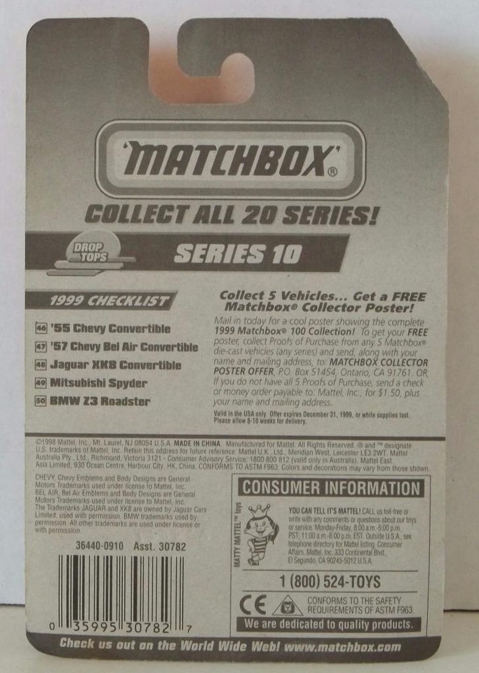 MATCHBOX 55 CHEVY CONVERTIBLE #46 BLUE MINT ON CARD DIECAST 1999 | eBay
