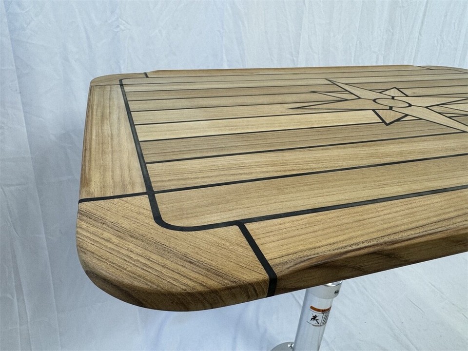 Sliding Wings Teak Table Top with Star Inlay - 340/580 x 600mm Boat ...