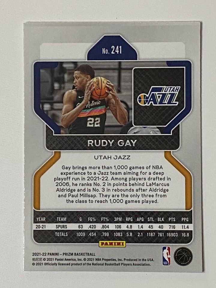 2021-22 Prizm RUDY GAY 🚫ERROR MAJOR MISCUT / OFF-CENTER CARD Utah Jazz ...