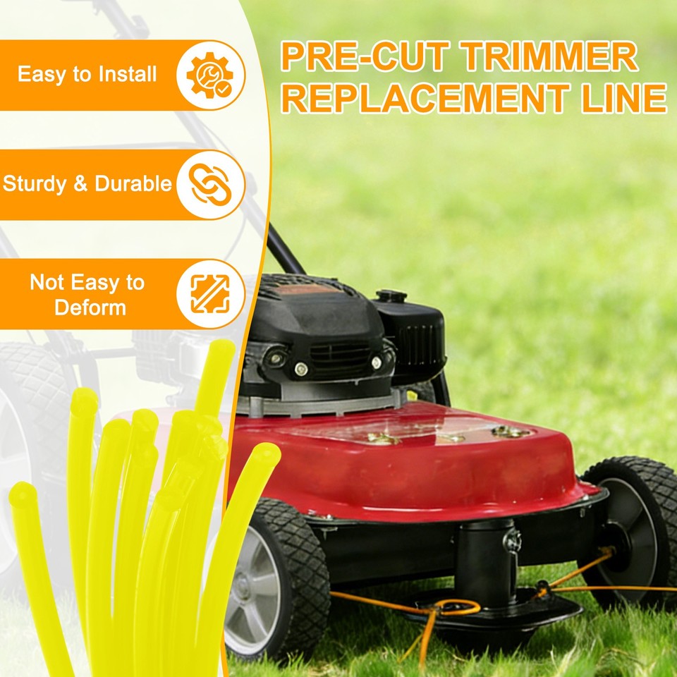 48Pcs 47x0.4cm Pre-Cut Trimmer Line Replacement Round Nylon Line Yellow ...