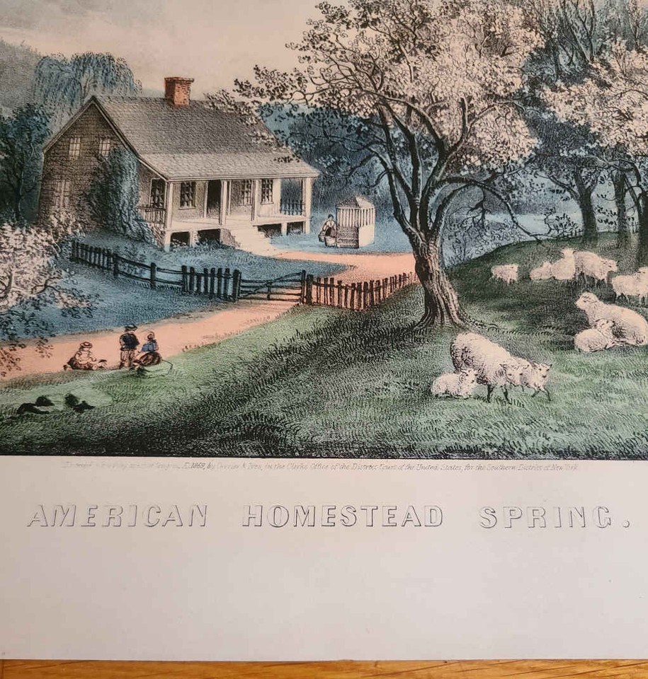 Currier & Ives Lithograph American Homestead Autumn -Huge Margins ...