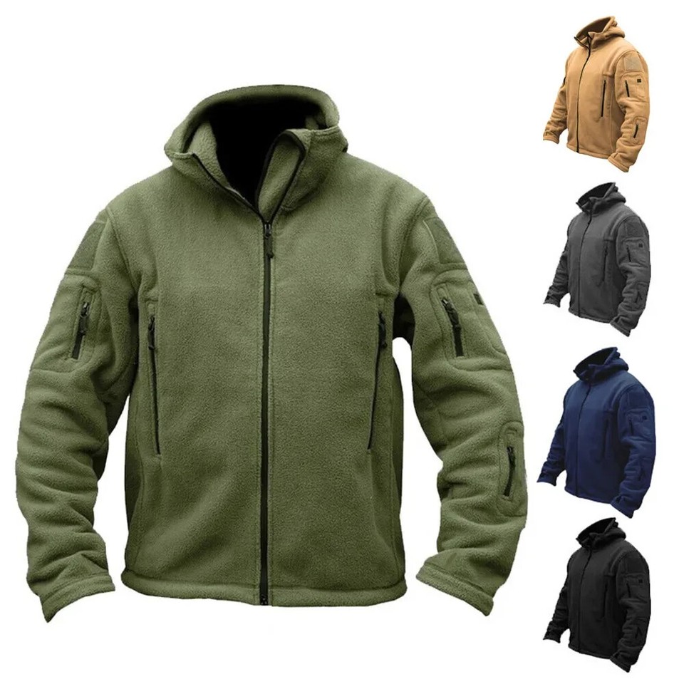 Men Casual Coat Tactical Recon Fleece Jacket Full Zip Army Hoodie ...