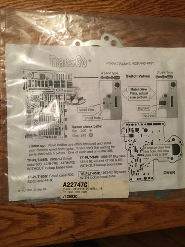Transgo TF-PLT-95B Separator Plate 46RE 47RE Transmission Valve Body 93 ...